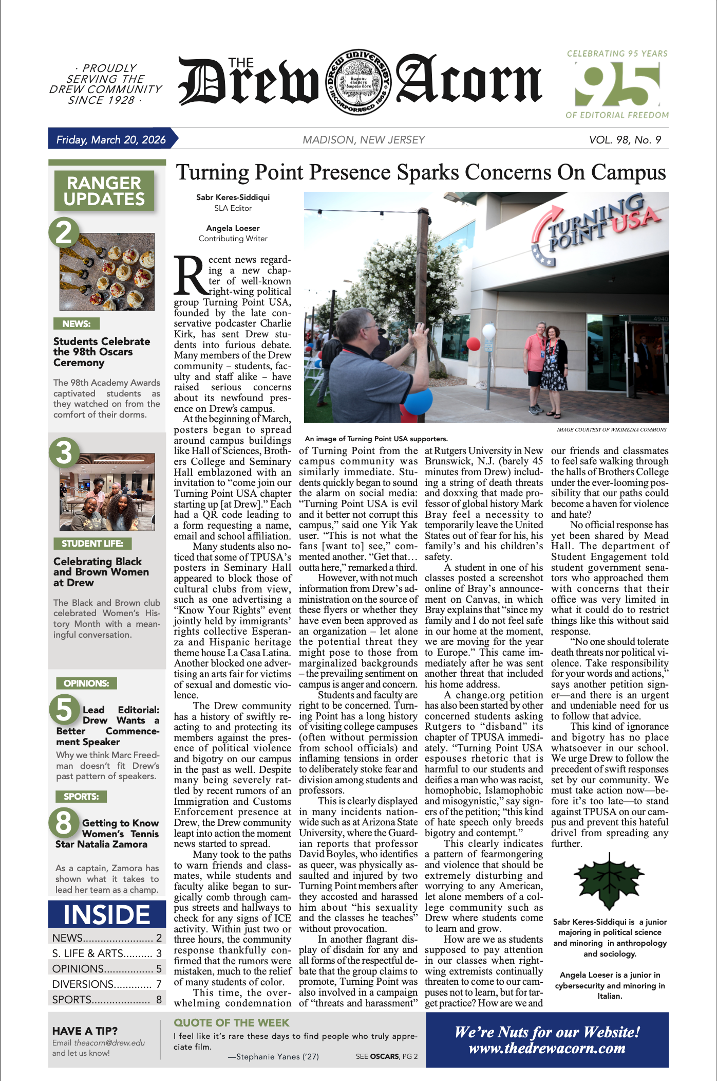 Volume 98 Issue 9- DIGITAL EDITION – The Drew Acorn